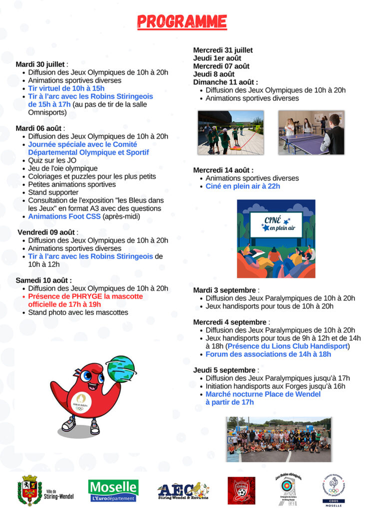 JEUX OLYMPIQUES - FANZONE Club Paris 2024 aux Anciennes Forges - Commune de STIRING-WENDEL